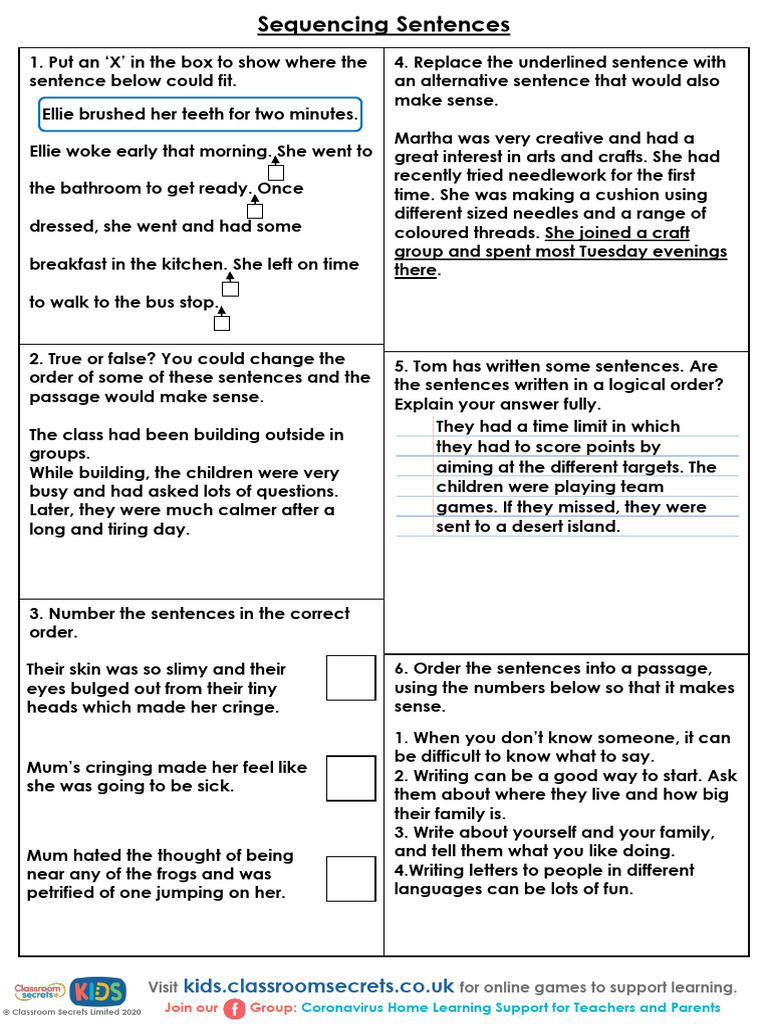 Grade 3 Sentence Sequencing Worksheet | PDF