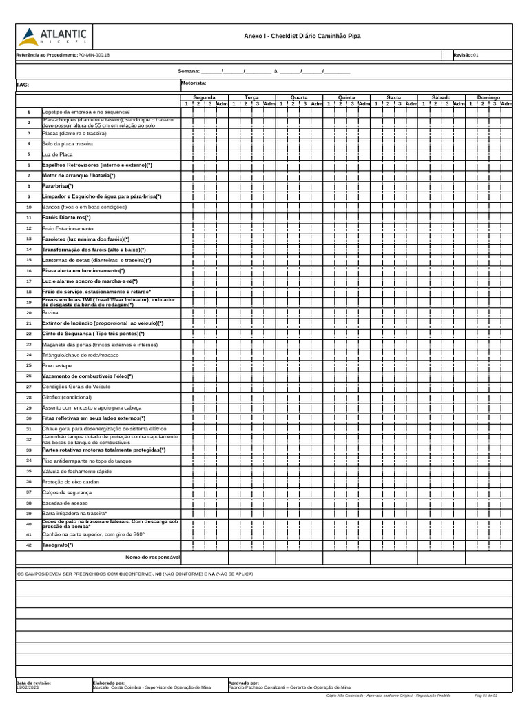 Anexo I - Checklist Caminhão Pipa | PDF | Veículo motorizado | Veículos