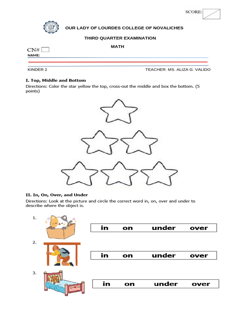 3rd Quarter Exam Kinder 2 Math | PDF