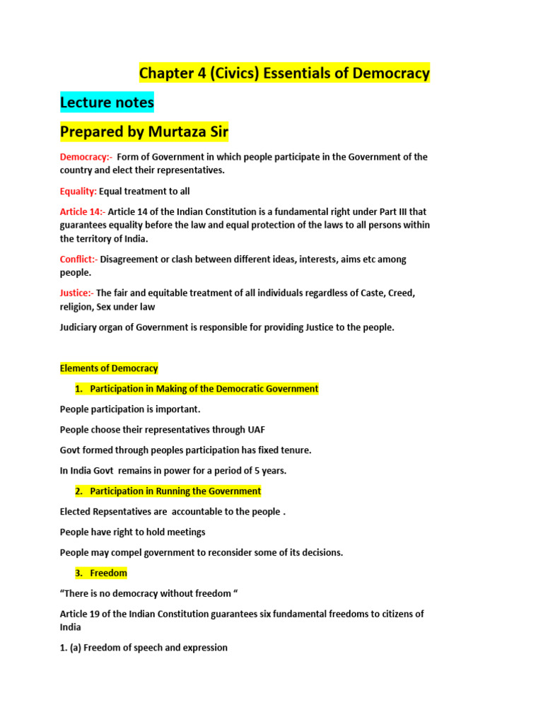 Lecture of Civics Chapter 4 | PDF | Democracy | Political Ideologies