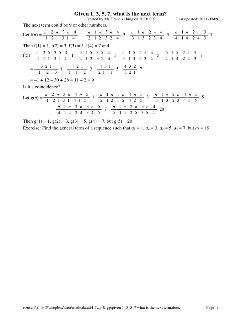 Given 1 3 5 7 What Is The Next Term | PDF