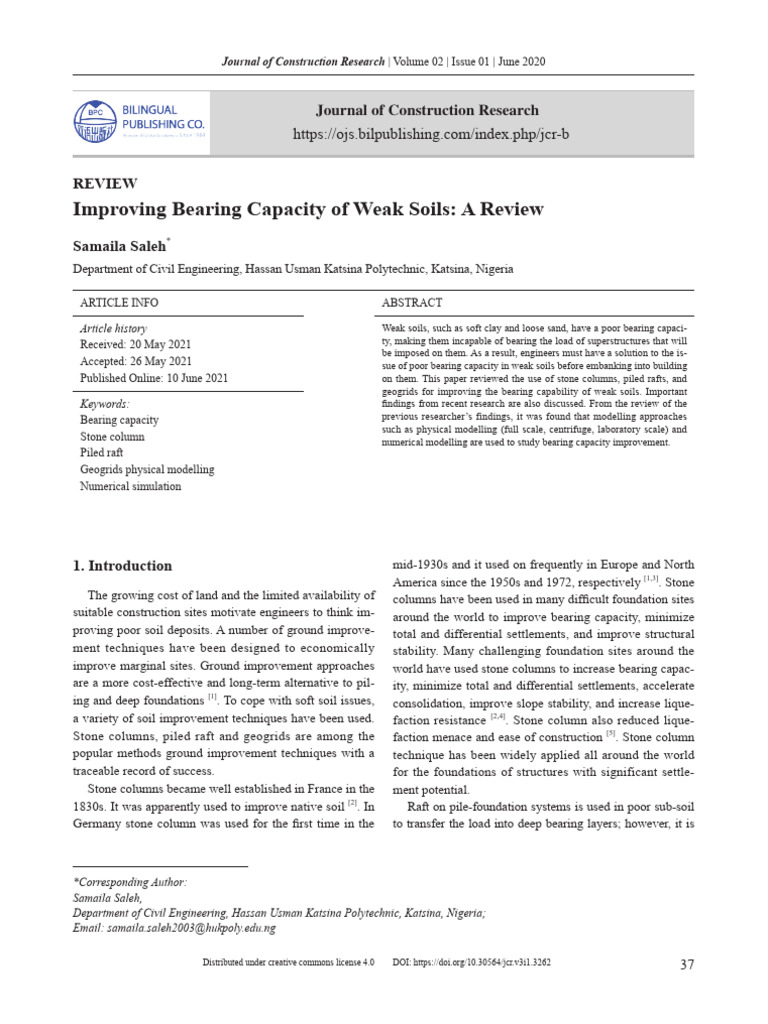 Improving Bearing Capacity of Weak Soils A Review | PDF | Deep ...