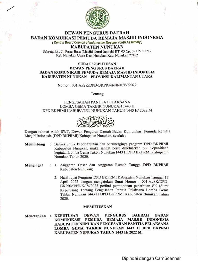 SK Panpel Takbir Bkprmi 2022 | PDF
