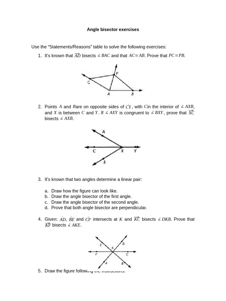 Angle Bisector Exercises and Proofs | PDF