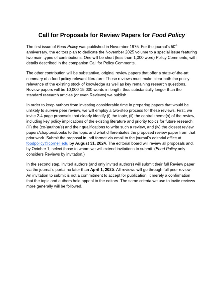 Call for Food Policy Review Proposals | PDF
