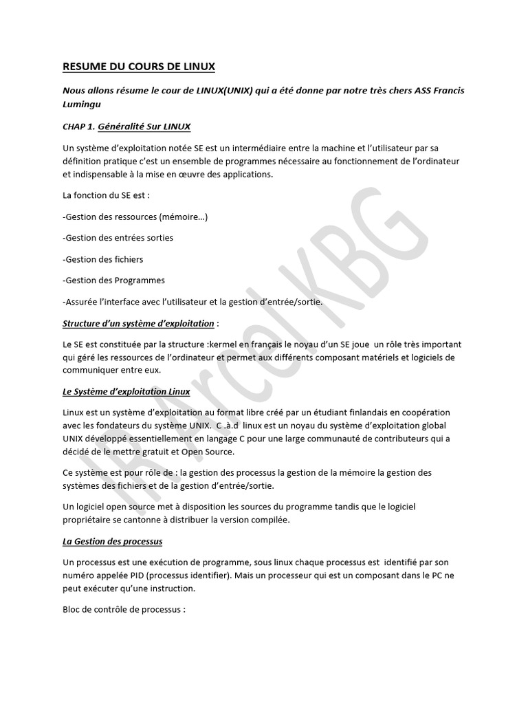 Résumé du cours sur Linux et ses processus | PDF | Système d ...