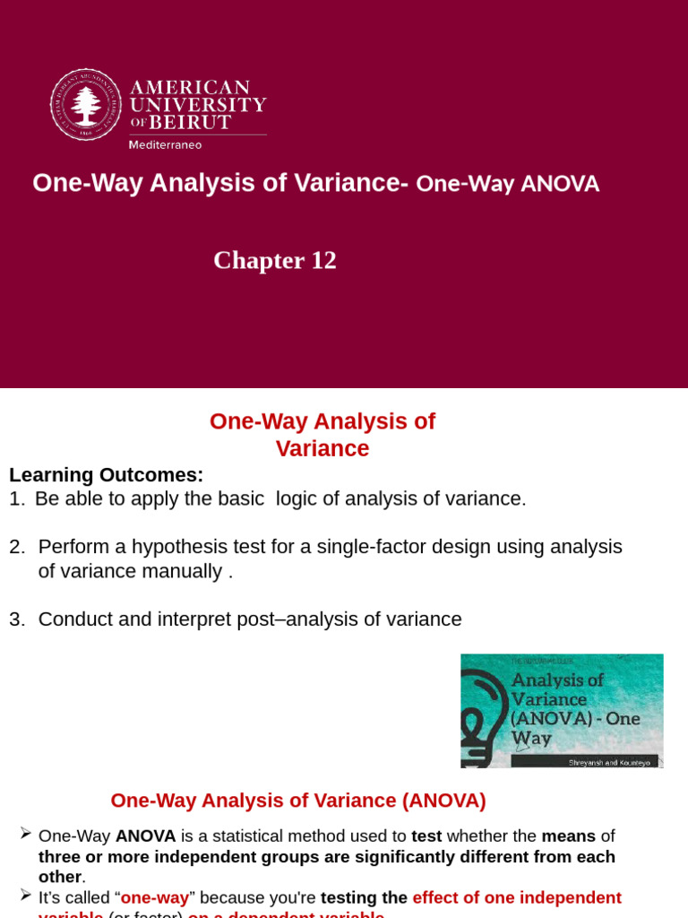 Chapter 12 - One-Way Analysis of Variance - One-Way ANOVA | PDF ...