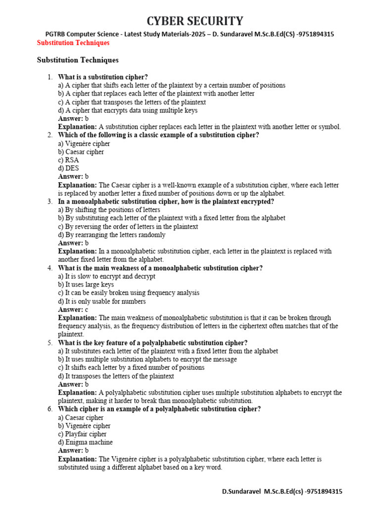 15.substitution Techniques | PDF | Encryption | Cipher