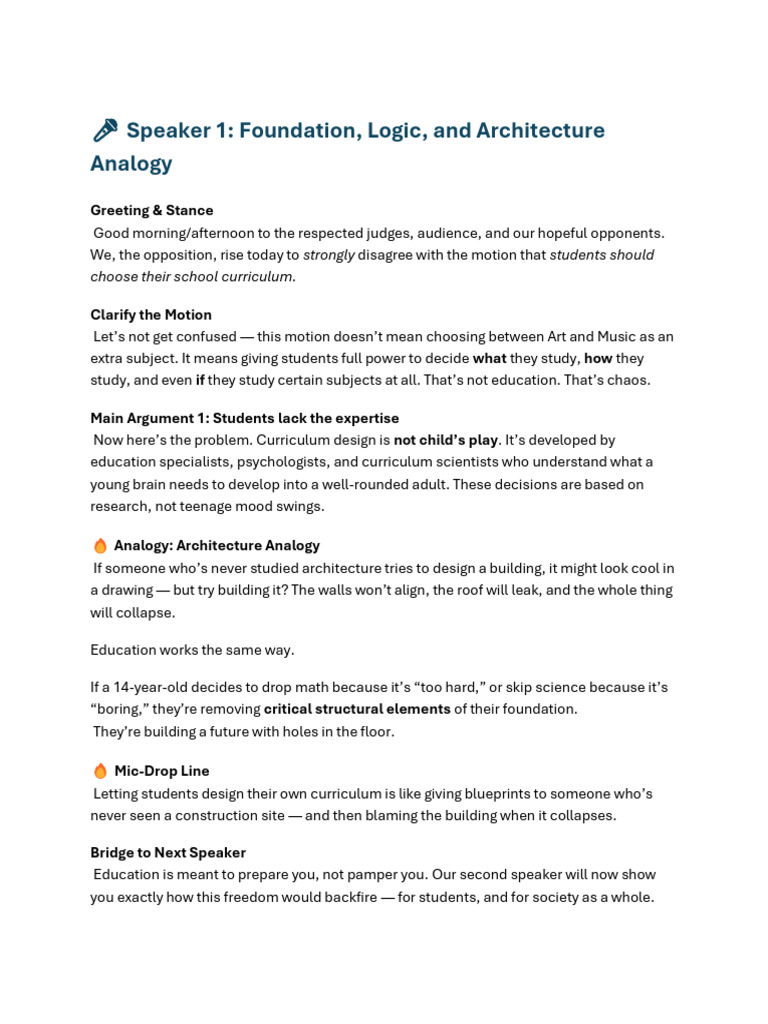 Debate Script (Speaker 1-3) | PDF | Curriculum | Analogy