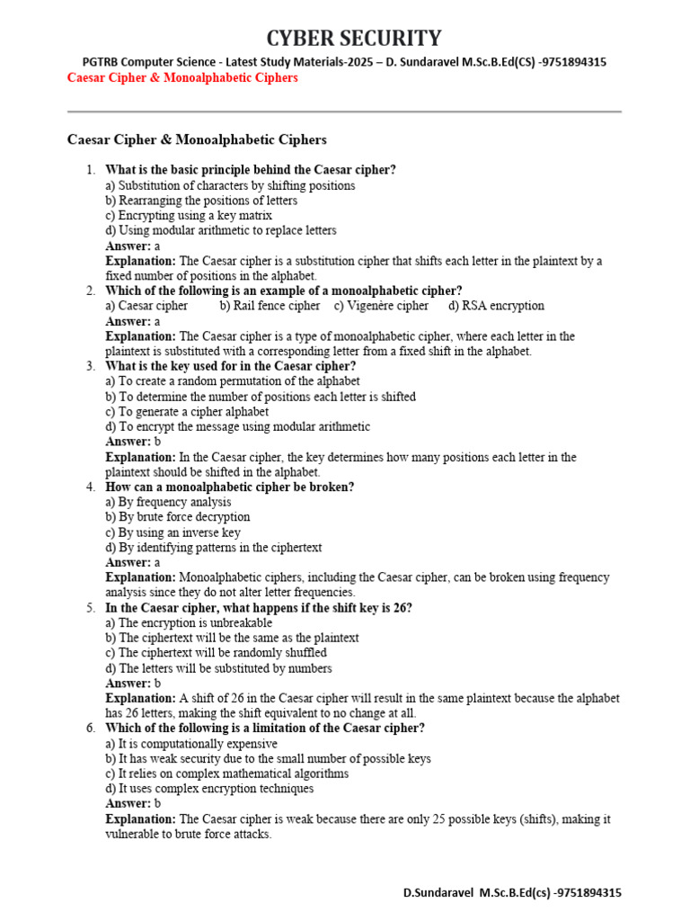 20.Caesar Cipher & Monoalphabetic Ciphers | PDF | Encryption | Cipher
