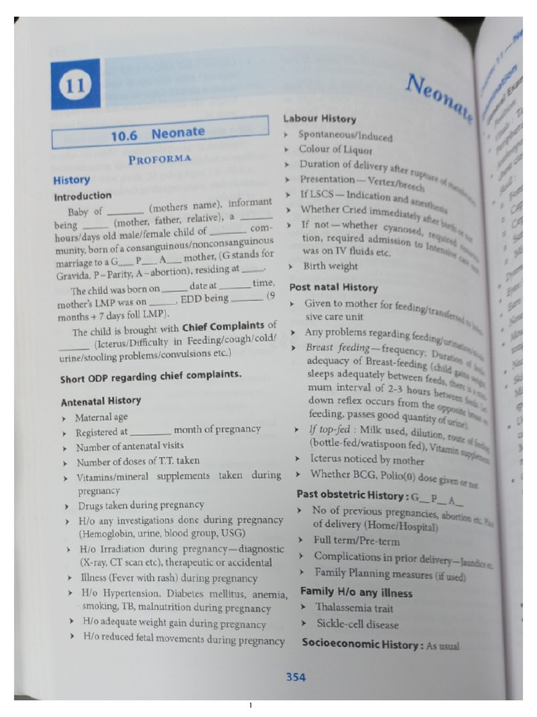 Neonat History Proforma | PDF