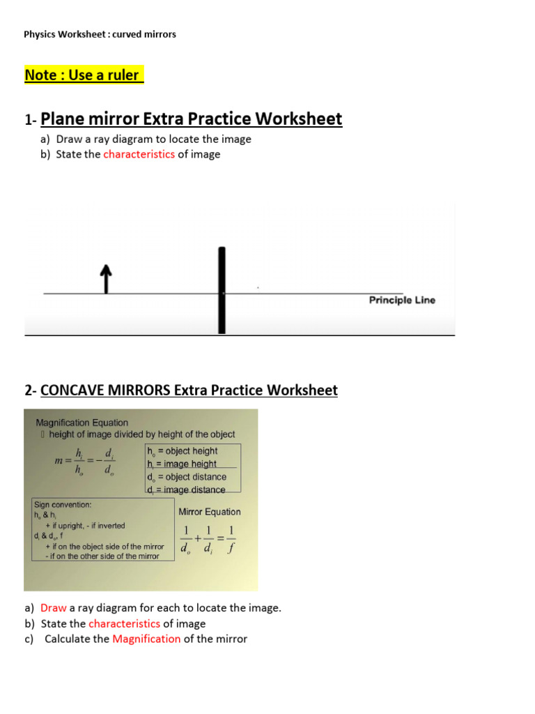 Curved Mirrors Practice Worksheet | PDF