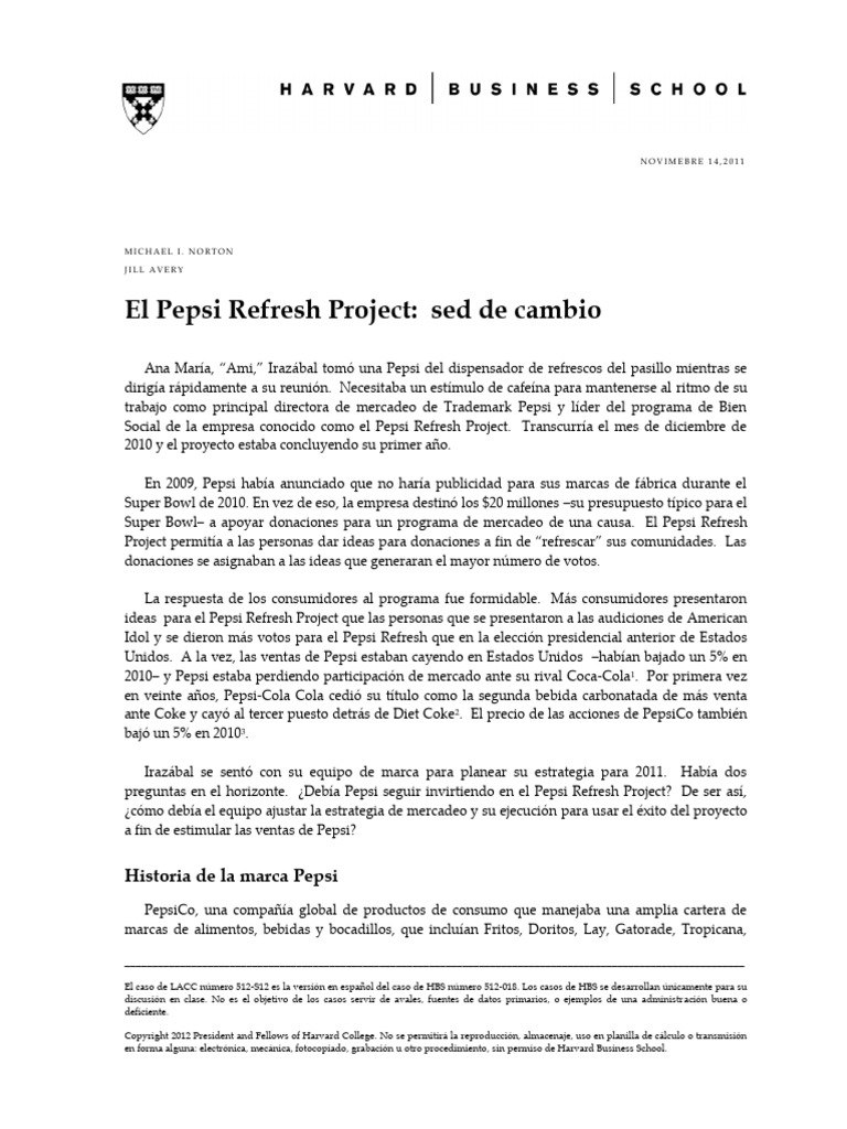 Pepsi Refresh Project: Estrategia y Desafíos | PDF | Pepsi | Coca Cola