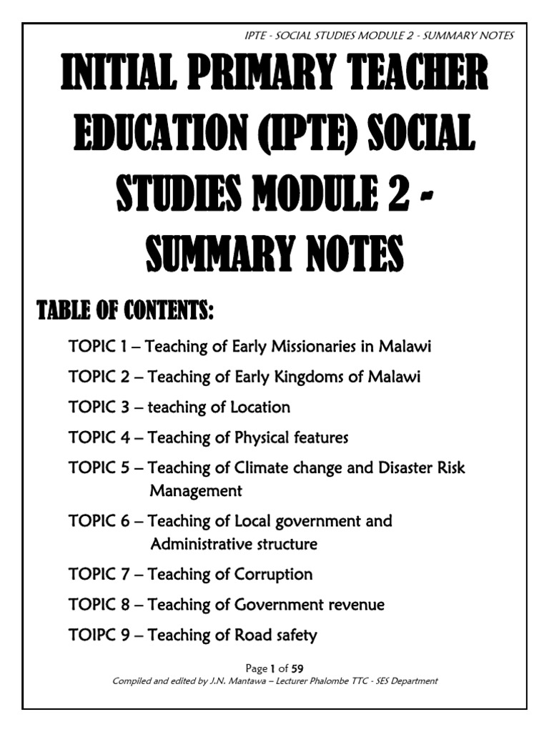 IPTE Social Studies Module 2 Summary | PDF | Schools | Malawi