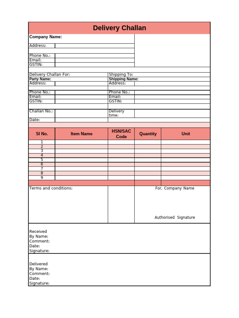 Delivery Challan Format Word 1 | PDF