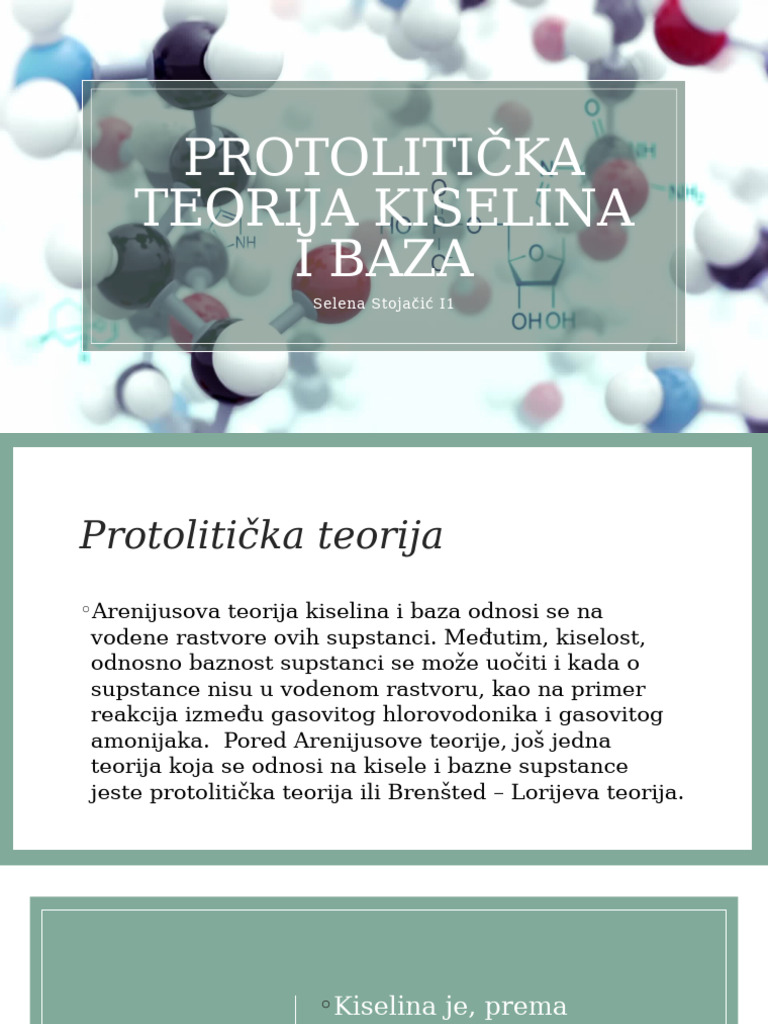 Protolitička Teorija Baza I Kiselina | PDF