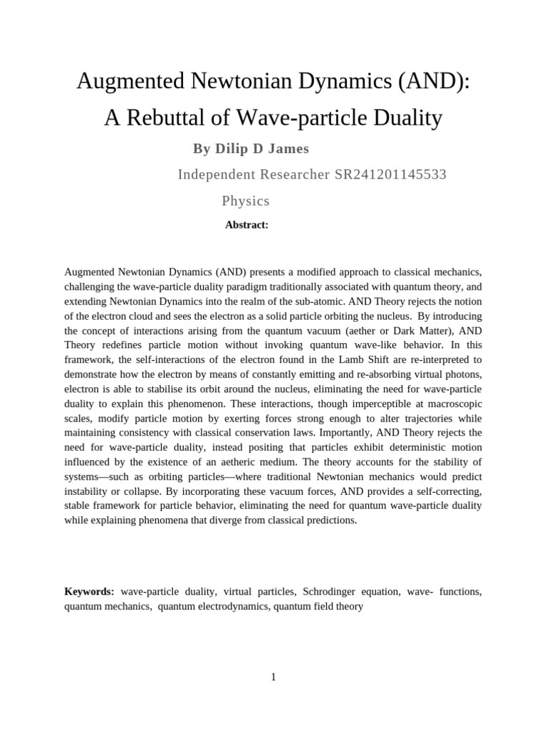 Augmented Newtonian Dynamics and A Rebuttal of Wave-Particle Duality | PDF | Electron | Quantum ...