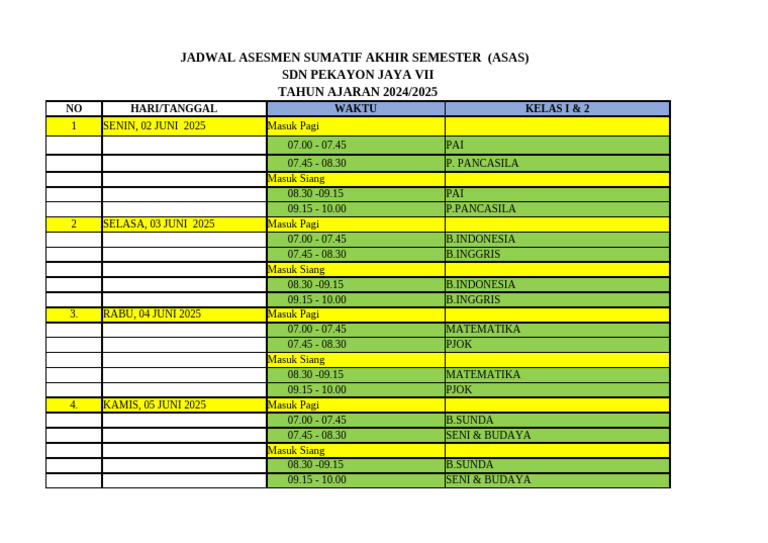 Jadwal Asas Sem2 2425-1 | PDF
