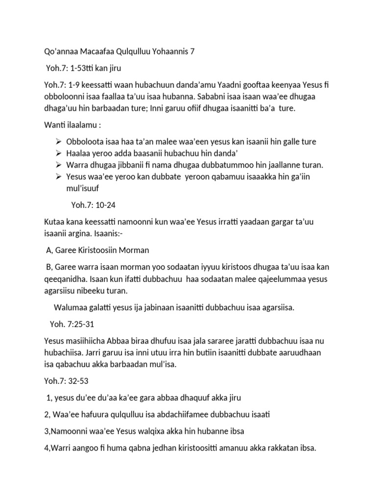 Qo'Annaa Macaafa QULULQULLUU Yohaannis 7 | PDF