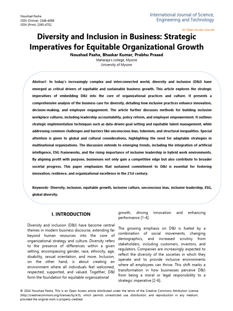 Diversity and Inclusion in Business: Strategic Imperatives For Equitable Organizational Growth ...