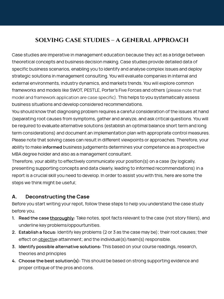 Solving Case Studies - A General Approach | PDF | Decision Making ...