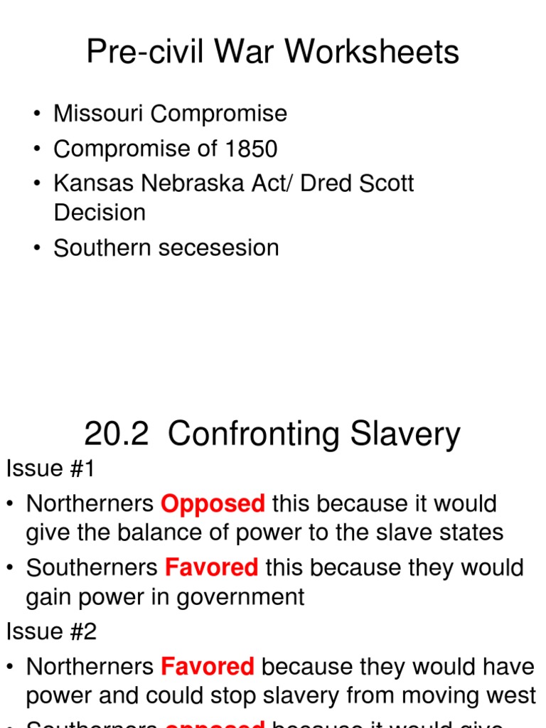 Pre-Civil War Compromises & Conflicts | PDF | Abraham Lincoln | Slavery ...