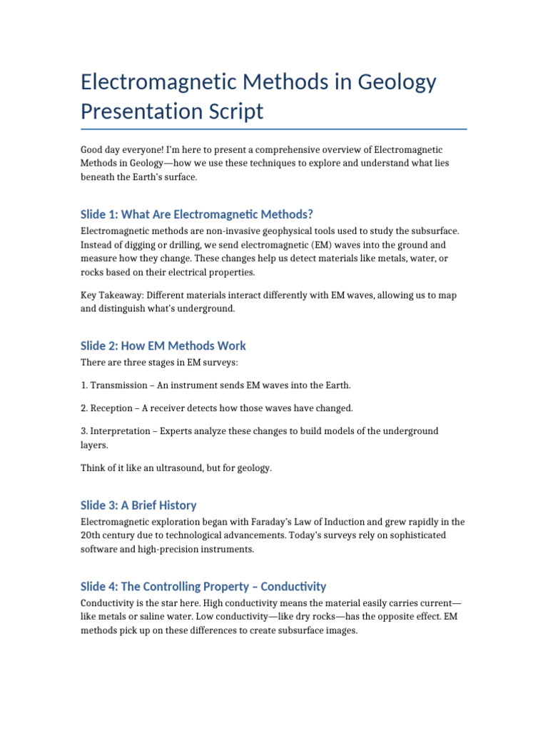 Electromagnetic Methods in Geology Presentation Script | PDF | Electromagnetic Induction | Earth ...