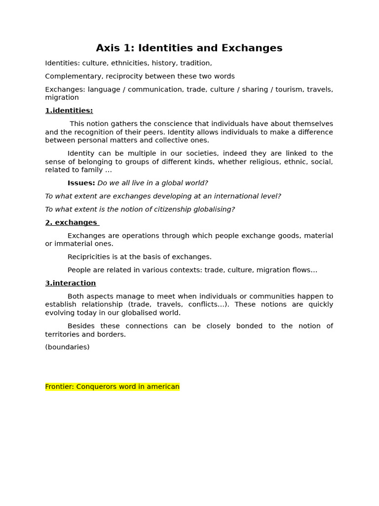 Identities and Global Exchanges Explained | PDF | Globalization ...