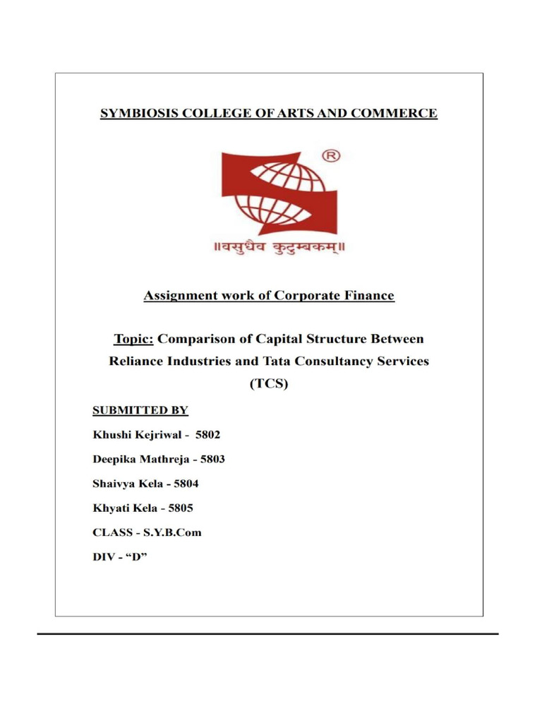 Final Report TCS Reliance | PDF | Capital Structure | Investing