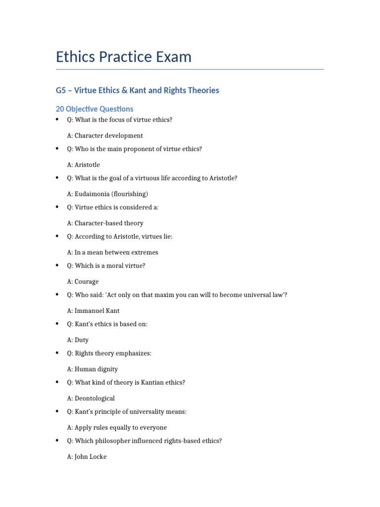 Ethics Exam: Virtue, Kant, Utilitarianism | PDF | Justice | Crime ...