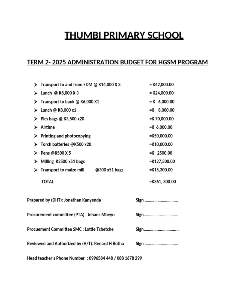 Thumbi Primary School Budget | PDF