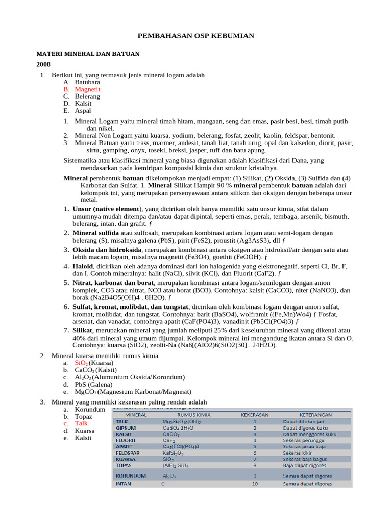 Pembahasan Osp Kebumian (Mineral) | PDF