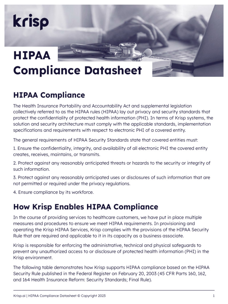 Krisp HIPAA Compliance Overview | PDF | Health Insurance Portability ...