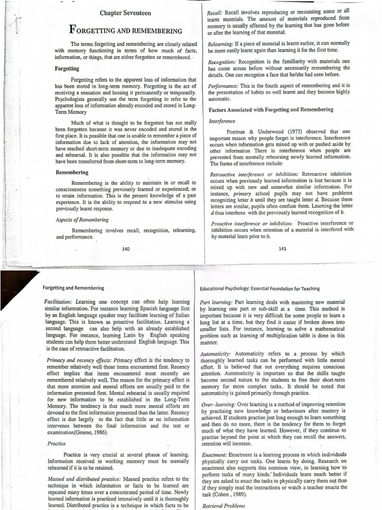 Forgetting and Remembering - EFC108 | PDF