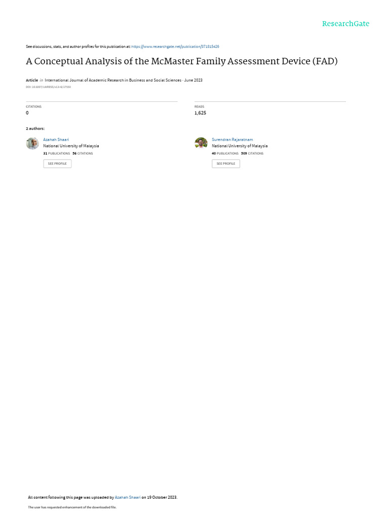 AConceptual Analysisofthe MC Master Family Assessment Device FAD | PDF ...