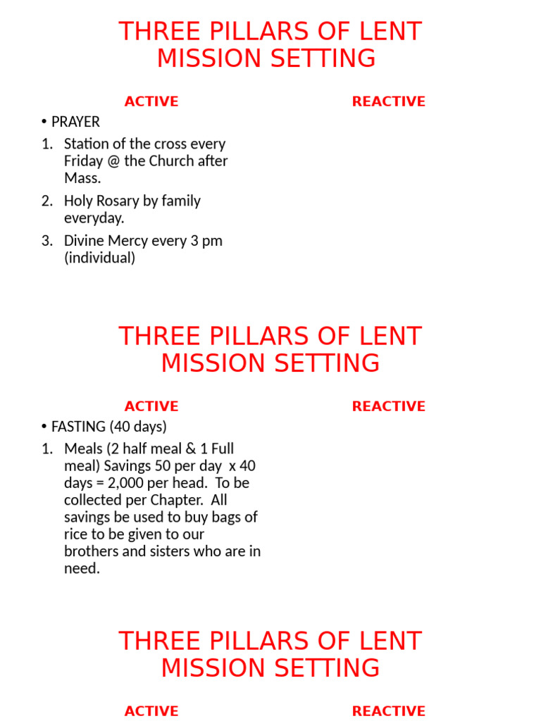 Three Pillars of Lent: Prayer, Fasting, Almsgiving | PDF