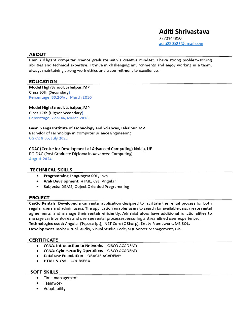 Aditi Shrivastava Resume | PDF