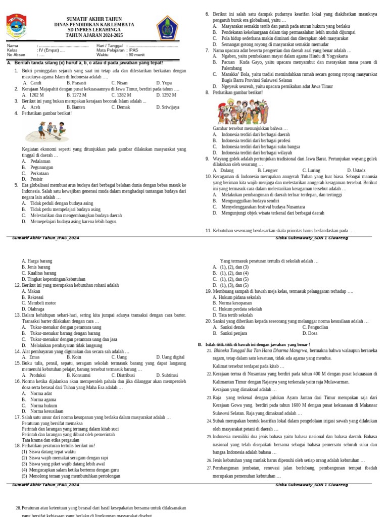 Naskah Soal - SAT - IPAS - SMT 2 - BASTIAN - 2025 | PDF