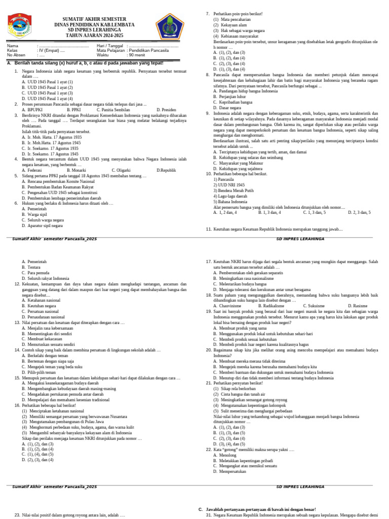 Naskah Soal_SAS_PKN_SMT 2_BASTIAN_2025 | PDF
