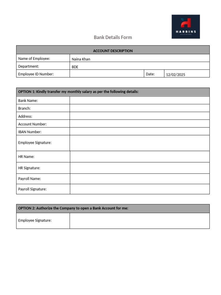 Bank Details Form | PDF