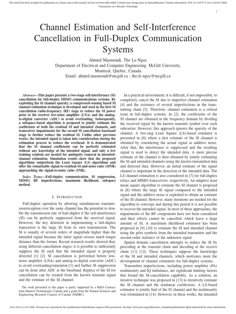 Channel Estimation and Self-Interference | PDF | Analog To Digital ...