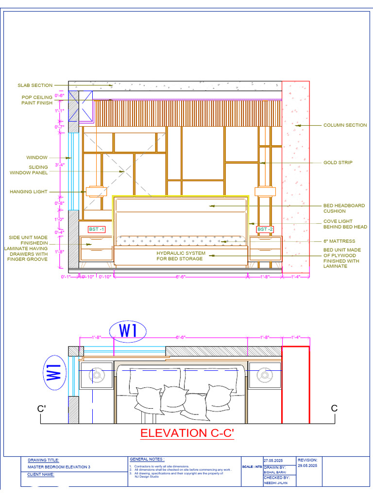 Master Bedroom Elevation C-C | PDF | Furniture