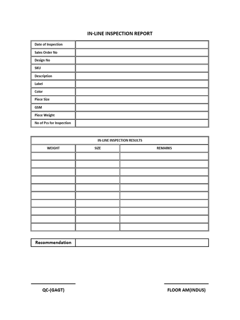 In Line Report Blank | PDF