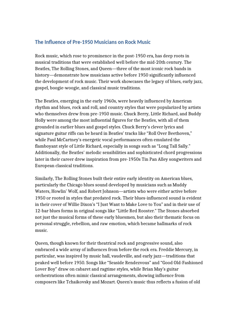 Influence of Pre1950 Musicians On Rock Music | PDF | Rock And Roll | Blues