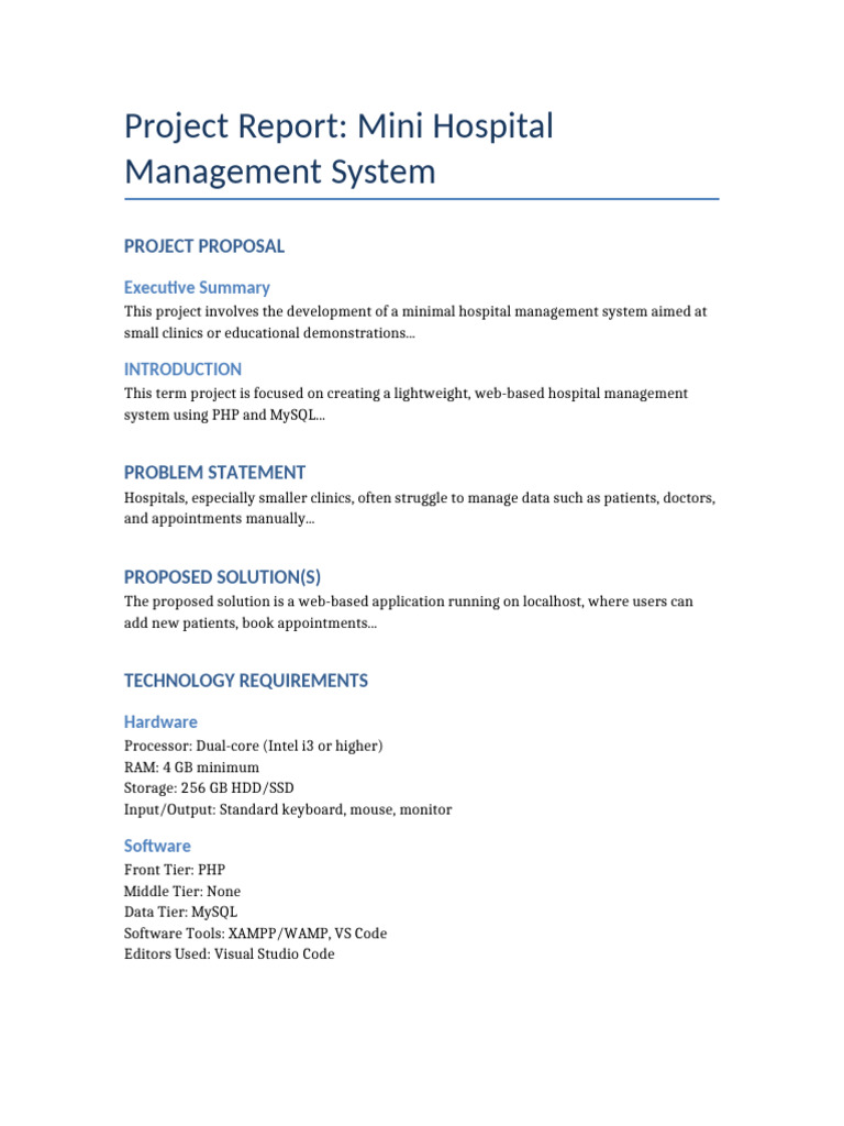 Mini Hospital Project Report | PDF | Computer Architecture | Software