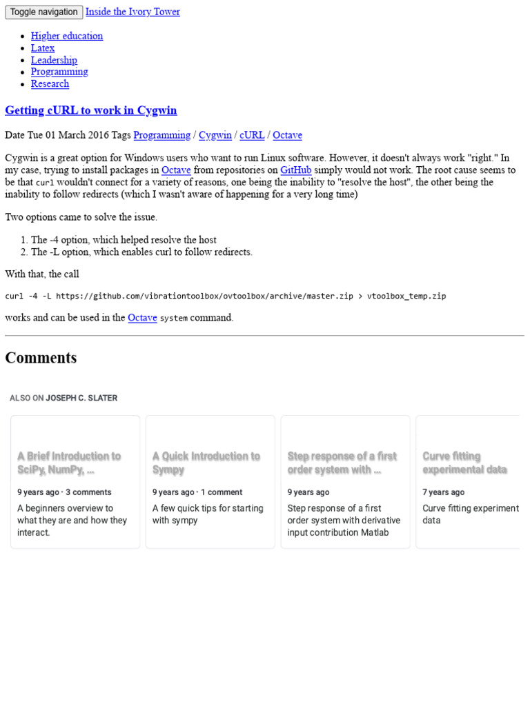 Getting CURL To Work in Cygwin - Inside The Ivory Tower | PDF | Matlab | Software