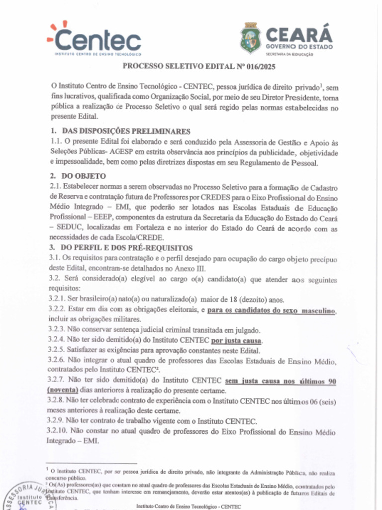 Edital Processo Seletivo EMI 016 2025 A | PDF