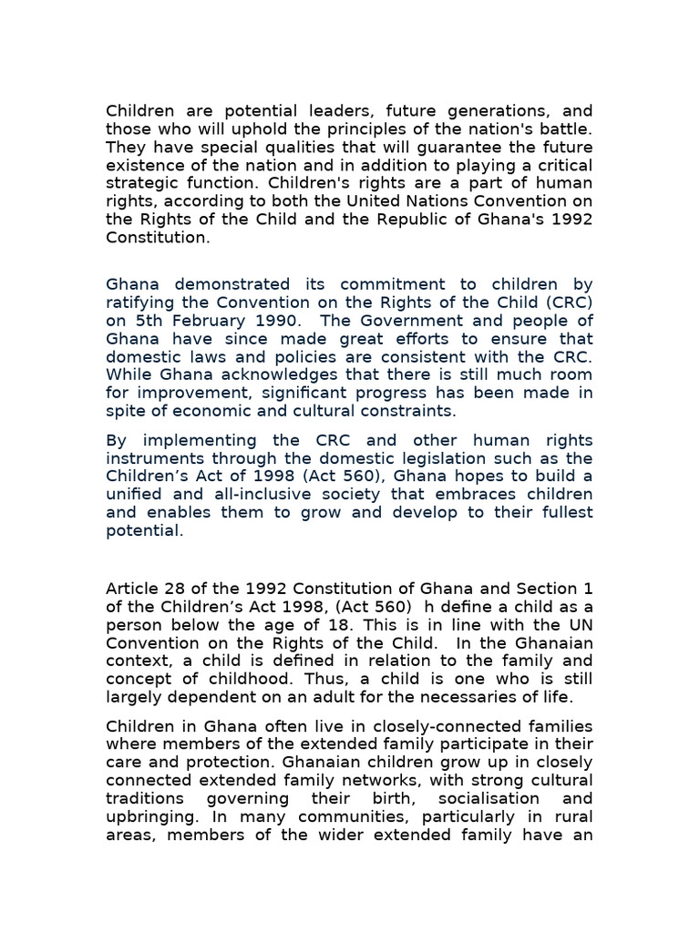 Ghana's Children's Act 1998 Overview | PDF | Child Protection ...