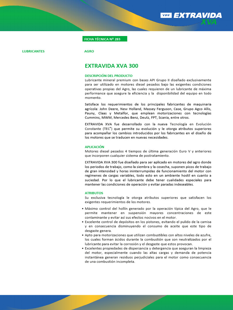 FT Extravida Xva 300 | PDF | Lubricante