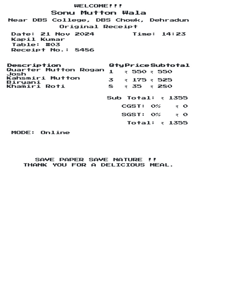 Restaurant Bill Template 1 | PDF